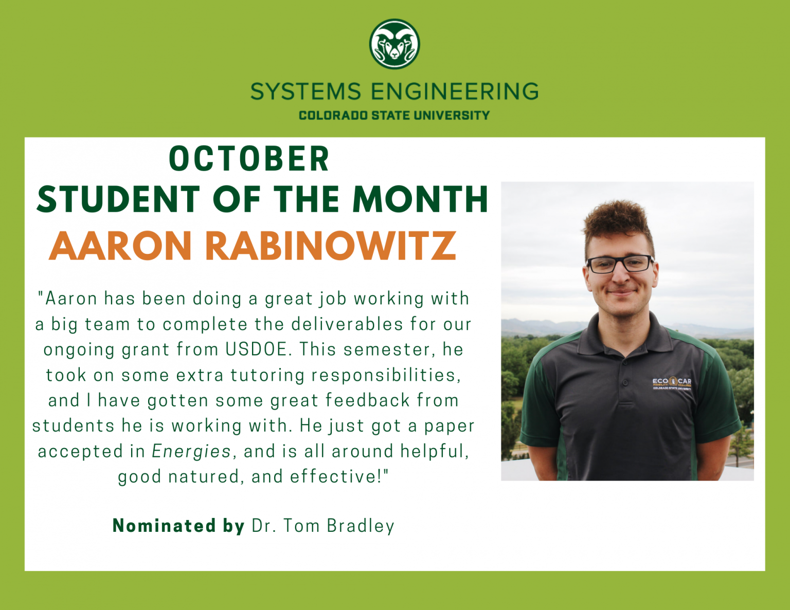 October Student of the Month: Aaron Rabinowitz